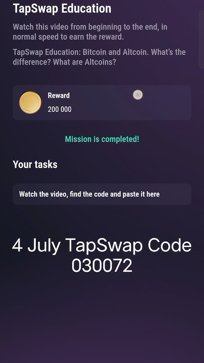 4 July | today tap swap video code | Tap swap cinema code #tapswap #cinema - YouTube
