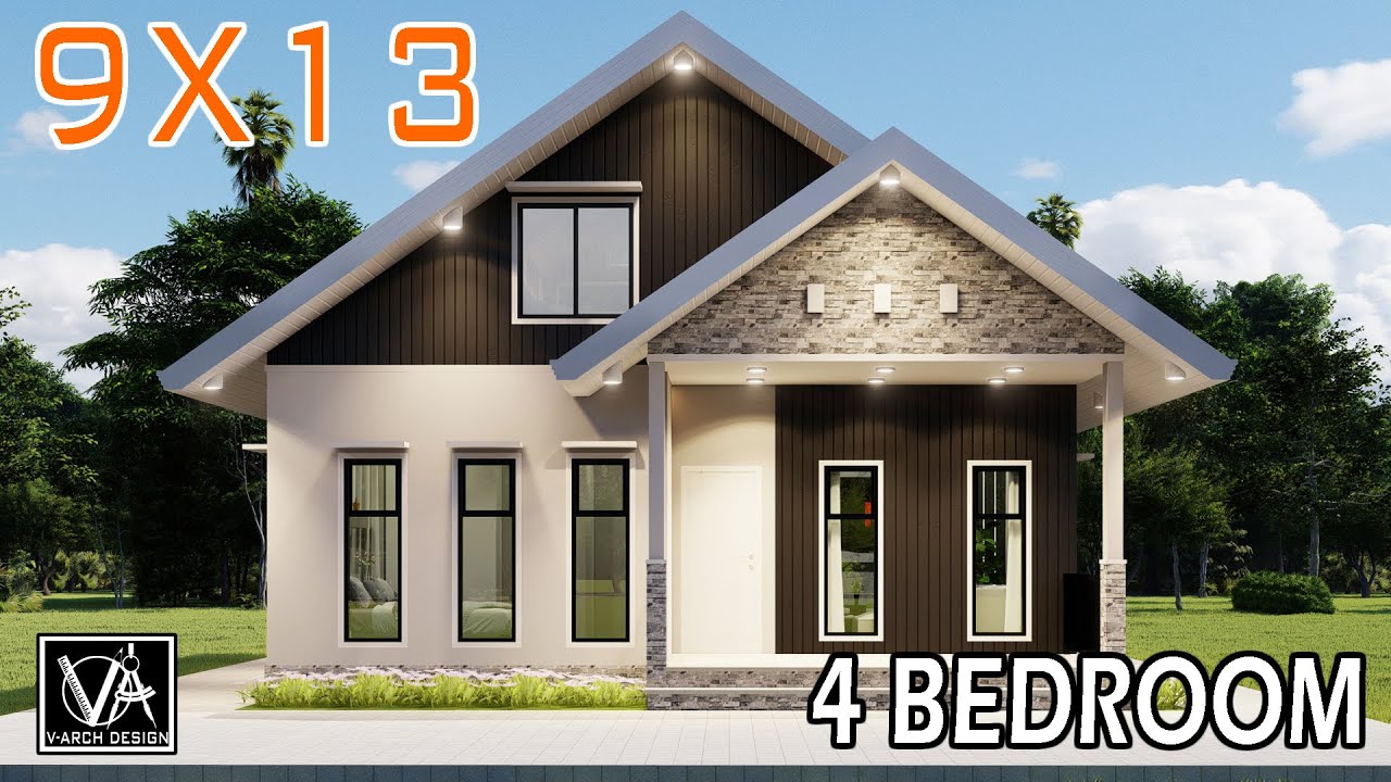 Beautiful Small House Design with Attic 9M X 13M | 4 Bedrooms - YouTube