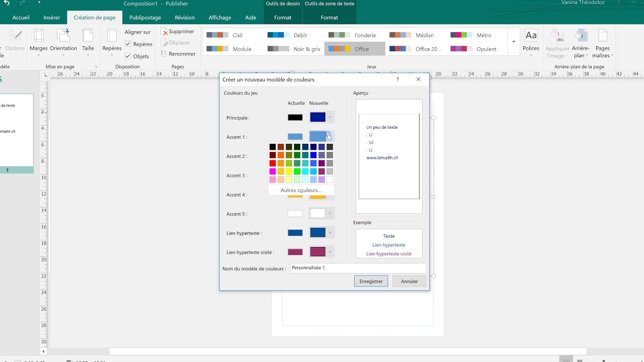 Publisher : ajouter palette de couleur - YouTube