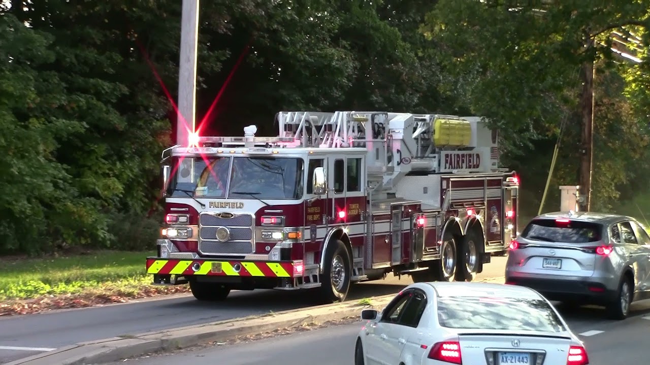 Fairfield, CT Engine 2 and Tower Ladder 2 responding to an AFA - YouTube