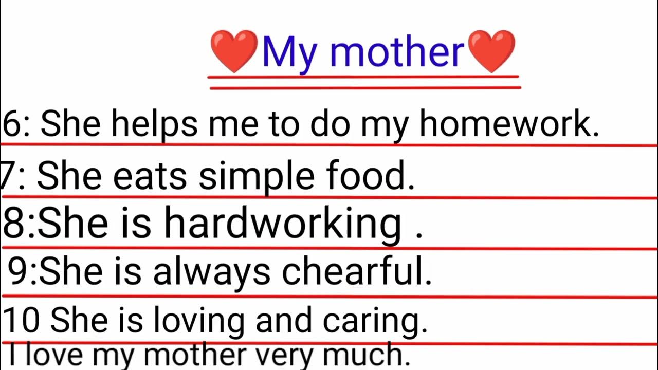 10 Lines on My Mother Essay in English | my mother essay writing in ...