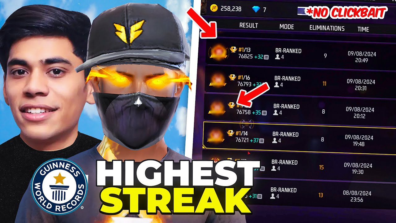 World Record 🌍 Highest Win Streak 🥵 In Grandmaster Top-1 😱 Garena Free ...