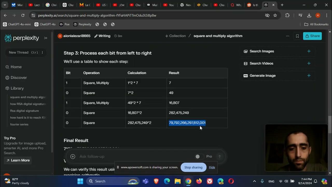 Cryptography and Number theory Square and Multiply algorithm for fast exponentiation - YouTube