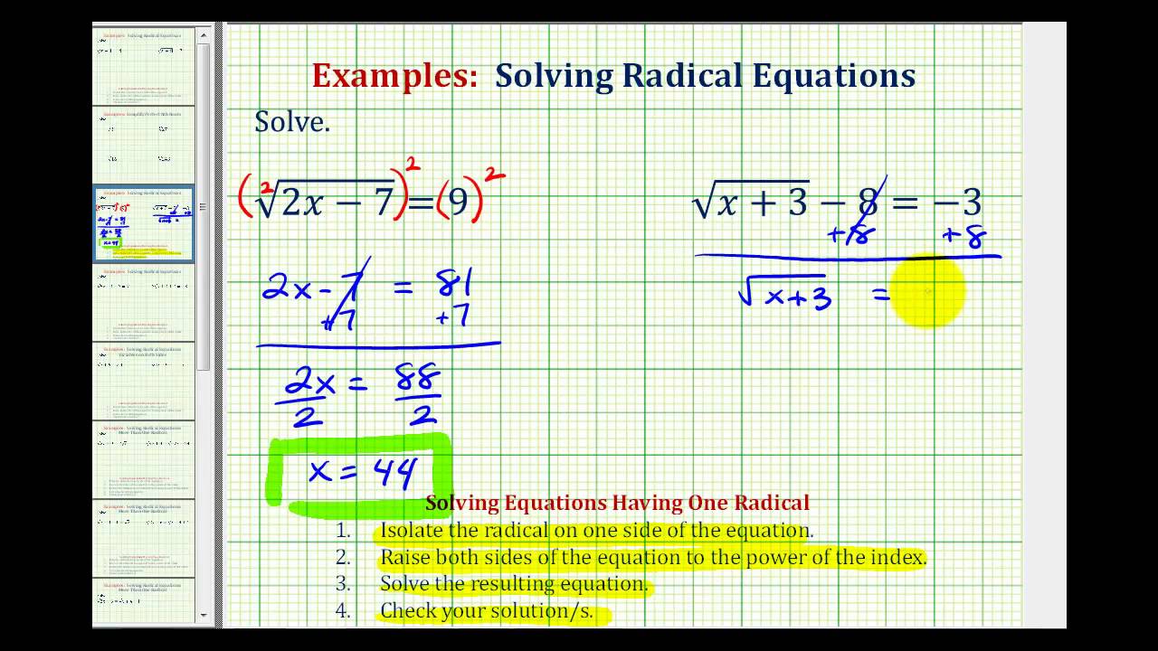 Ex 2 Solve Radical Equations Square Roots YouTube
