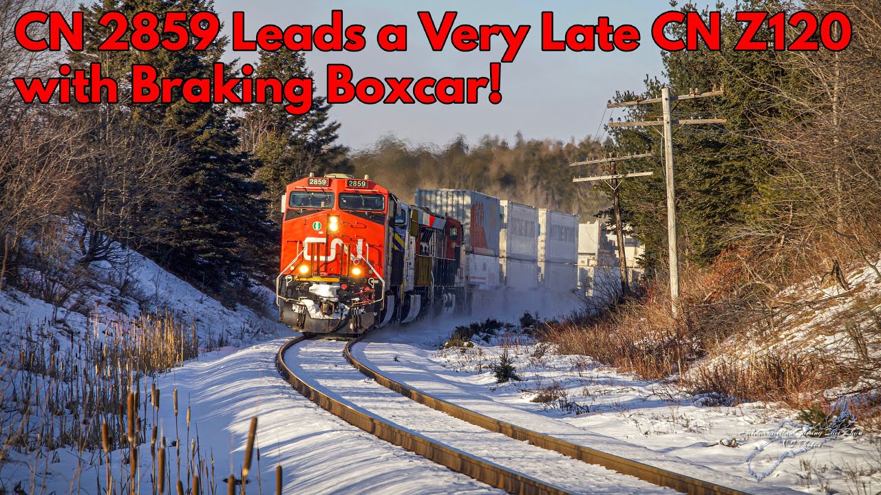 Distributed Braking Boxcar at Tail End! Very Late CN Z120 Through ...