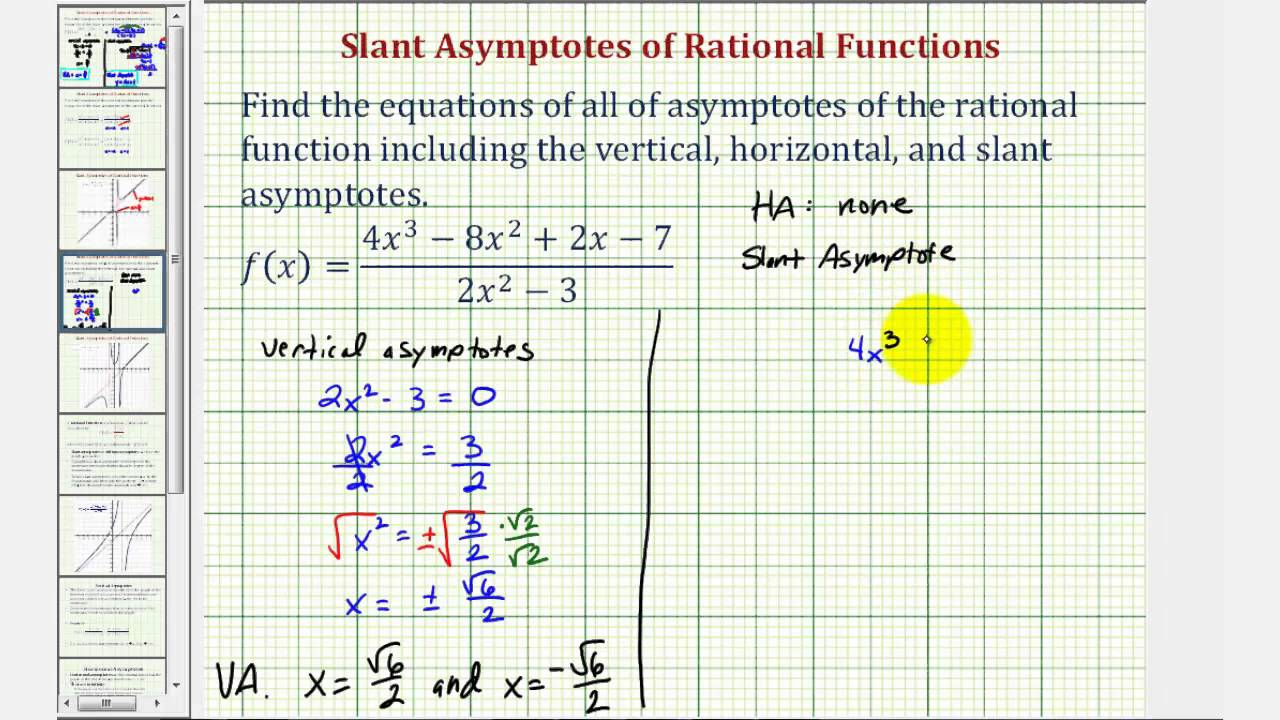 Ex 2 Determine The Vertical And Slant Asymptotes Of A Rational