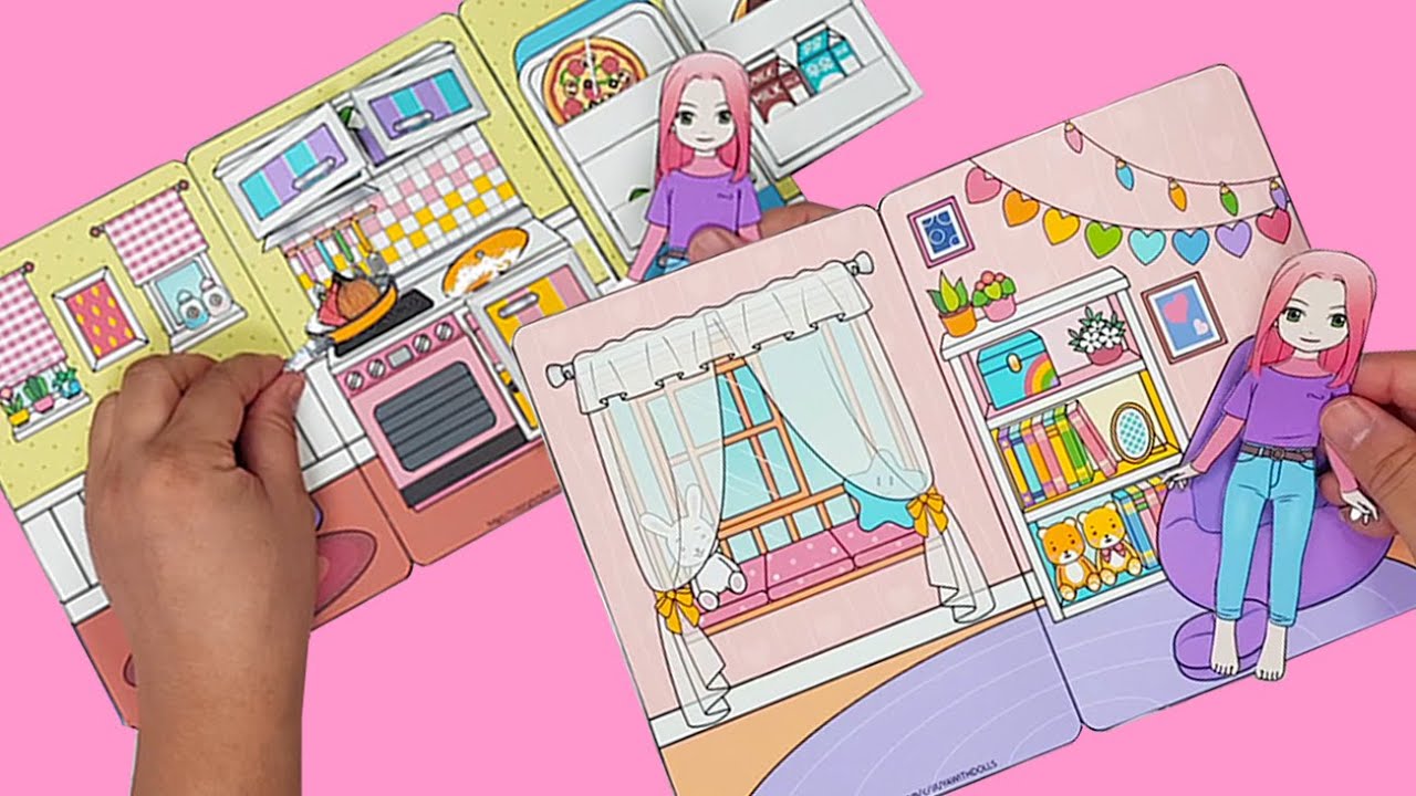 paper doll house quiet book, wardrobe for paper dolls - YouTube