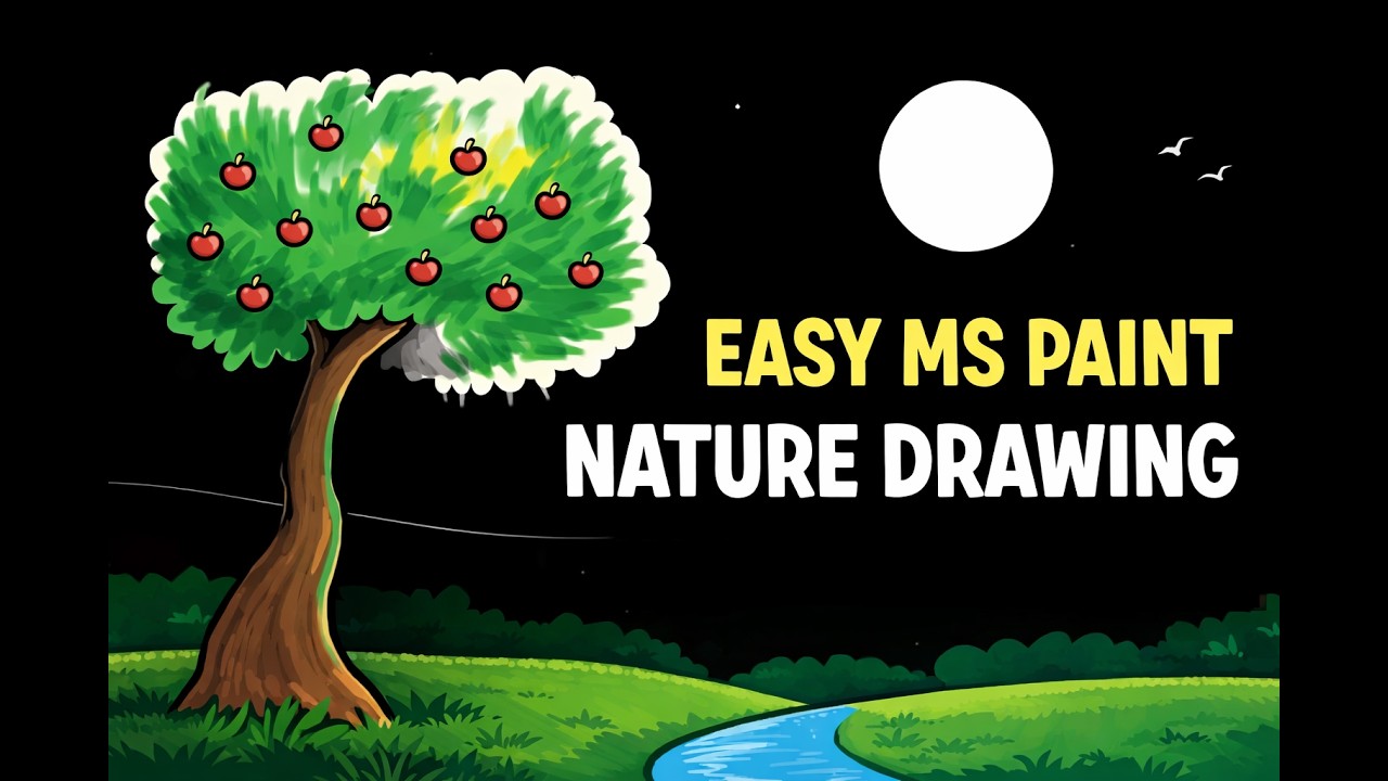 simple nature drawing in ms paint - YouTube
