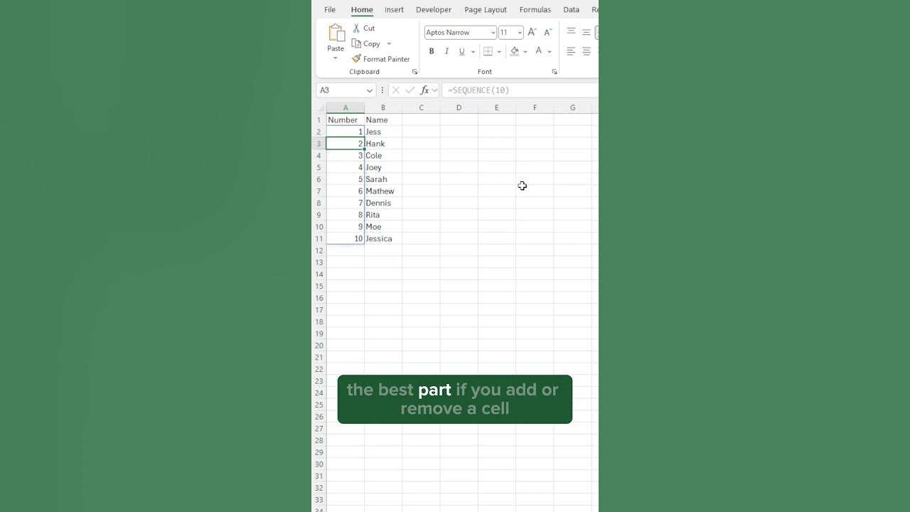 STOP Using Autofill! Dynamic Numbered Lists in Excel Made Easy! #excel #shorts - YouTube