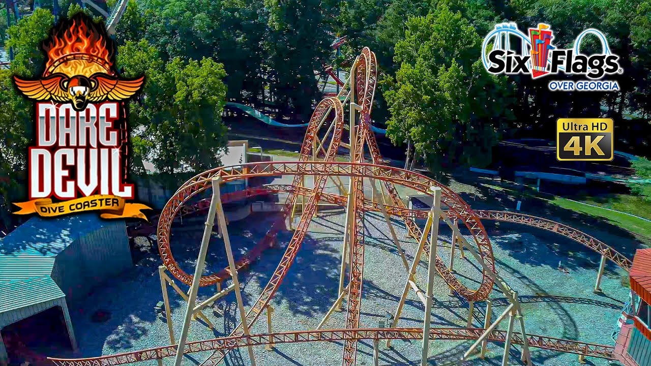 2021 Dare Devil Dive Roller Coaster On Ride Front Seat 4K POV Six Flags ...