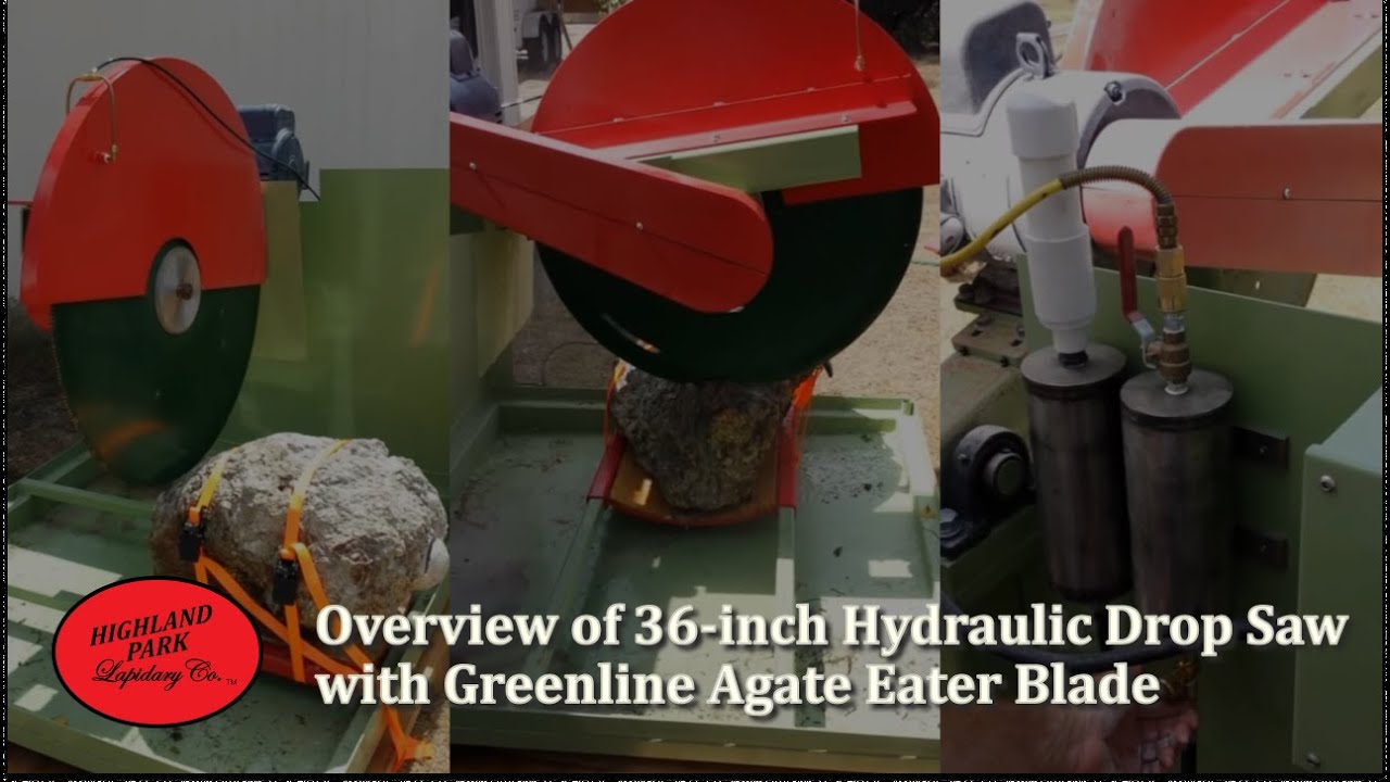 Overview of 36-inch hydraulic drop saw with Greenline Agate Eater Blade ...