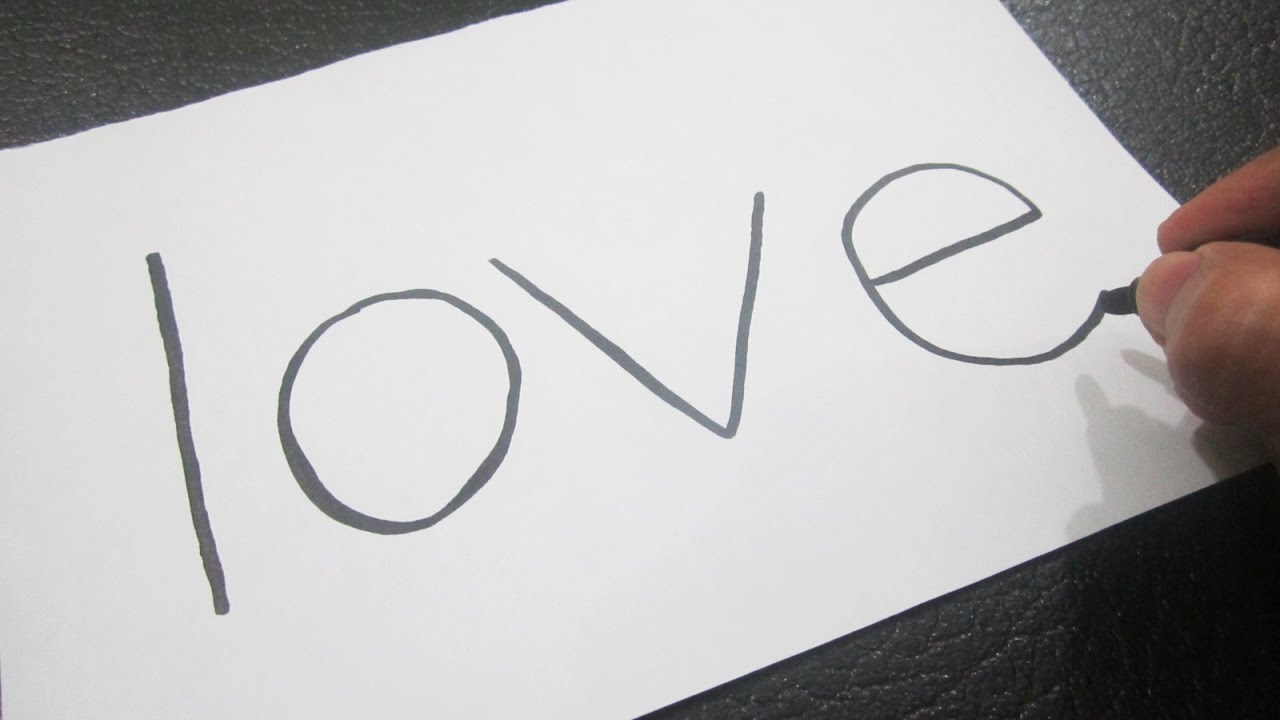 How to turn words LOVE into a Cartoon ! Learn drawing art on paper for ...