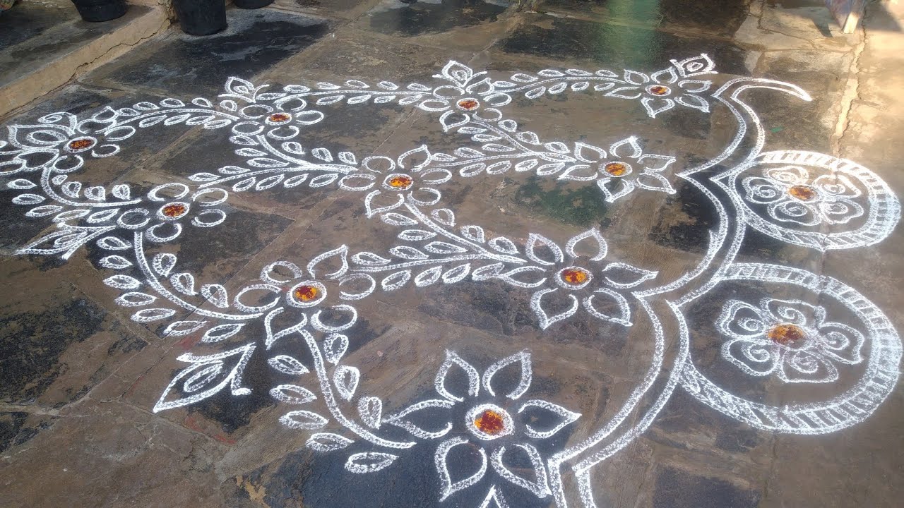 కనుమ రోజు వేసుకునే అందమైన రథం ముగ్గు... పువ్వుల రథం ముగ్గులు. kanuma ...