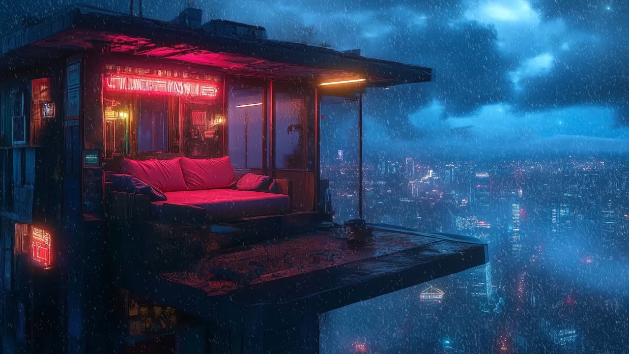 Cyberpunk Winter Balcony | Snowfall Sounds and Ambient Music for Relaxation | 12 hours - YouTube ...