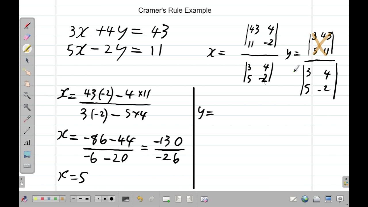 Cramers Rule Example Solving Two Simultaneous Equations in Two Unknowns ...