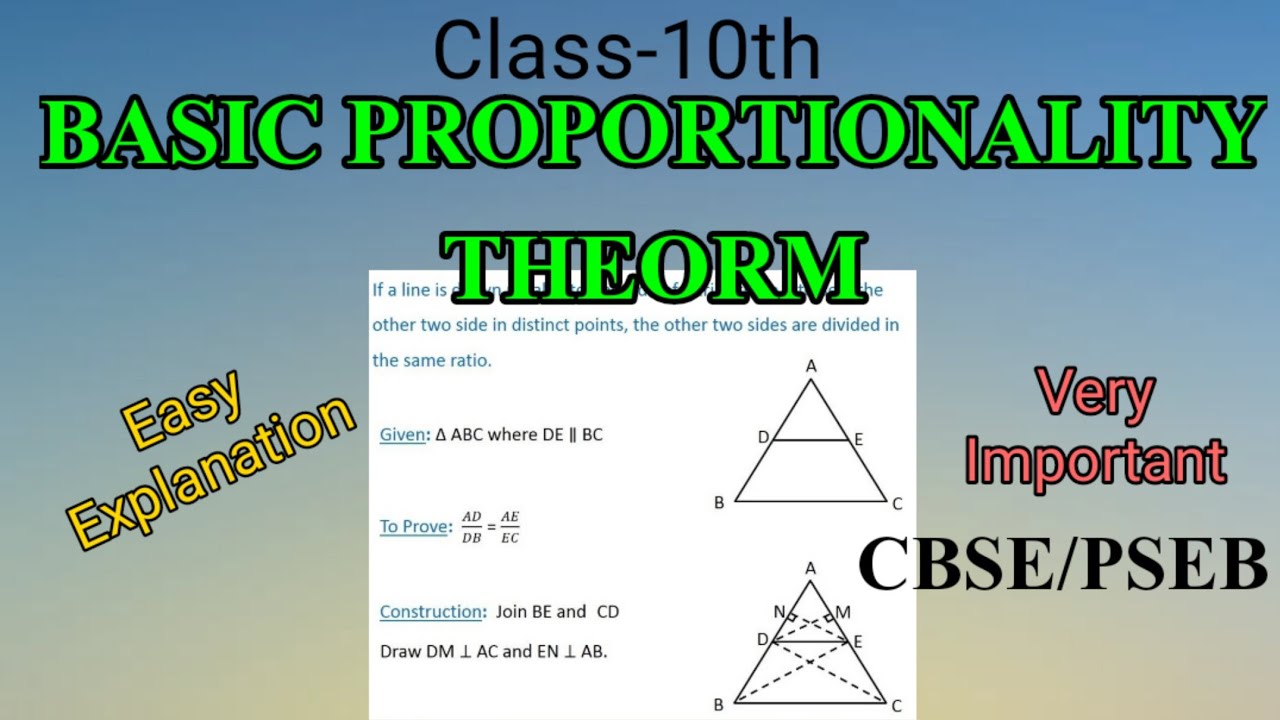 Basic Proportionality Theorem class-10 CBSE/PSEB - YouTube