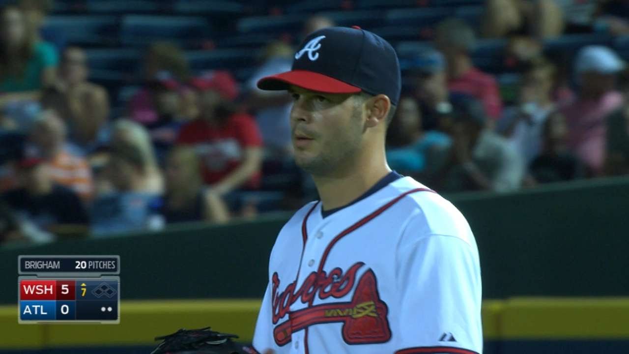 WSH@ATL: Brigham fans four in Major League debut - YouTube