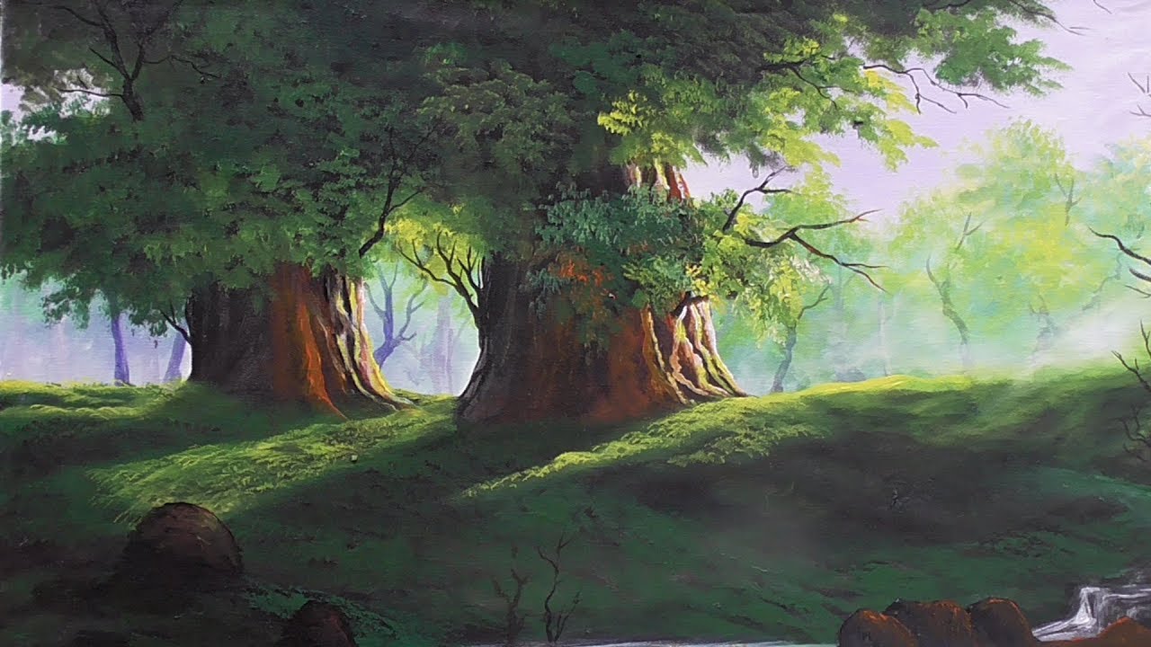 Two trees|painting |acrylic landscape painting| paint with joy 22 - YouTube