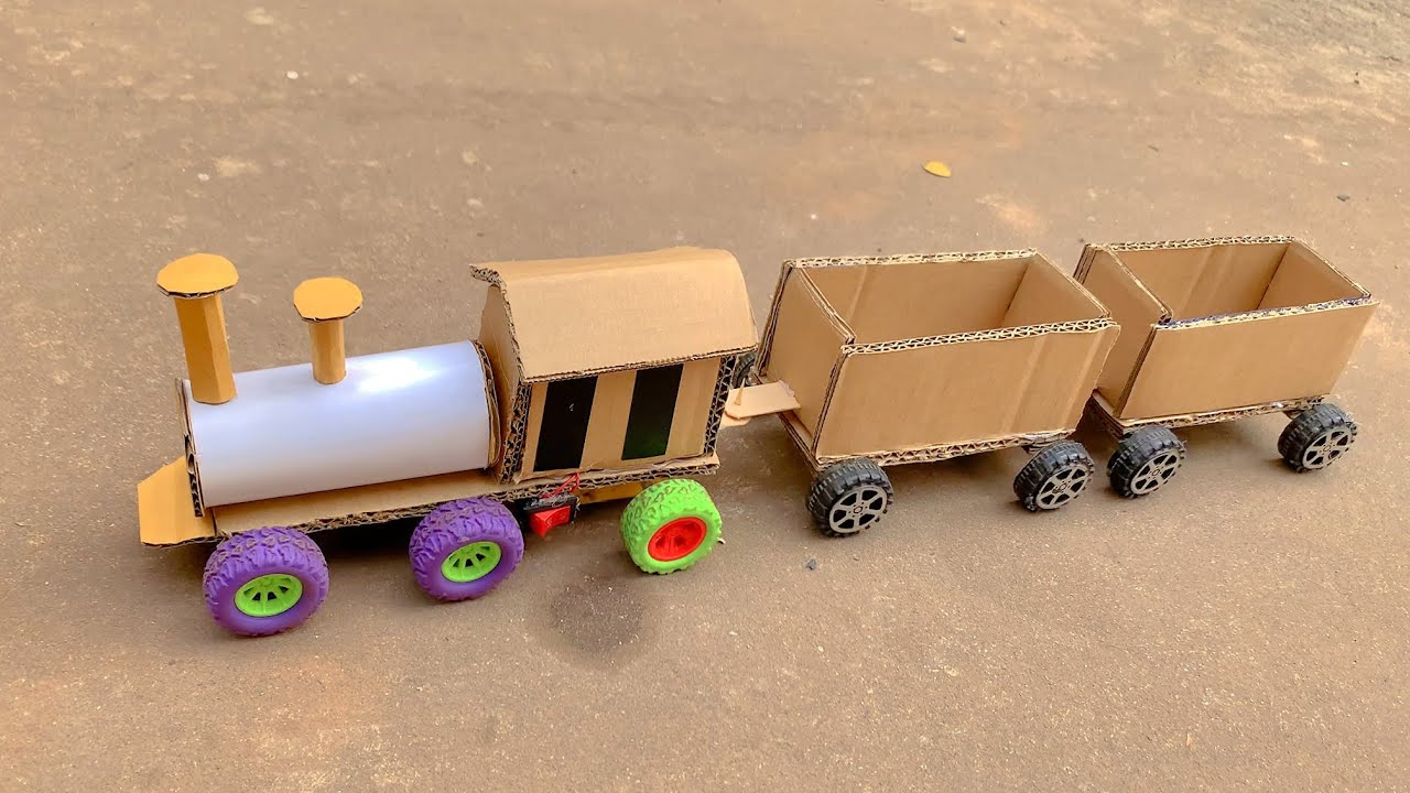How to make a Mini Train- at home-cardboard train with Buzzer horn ...
