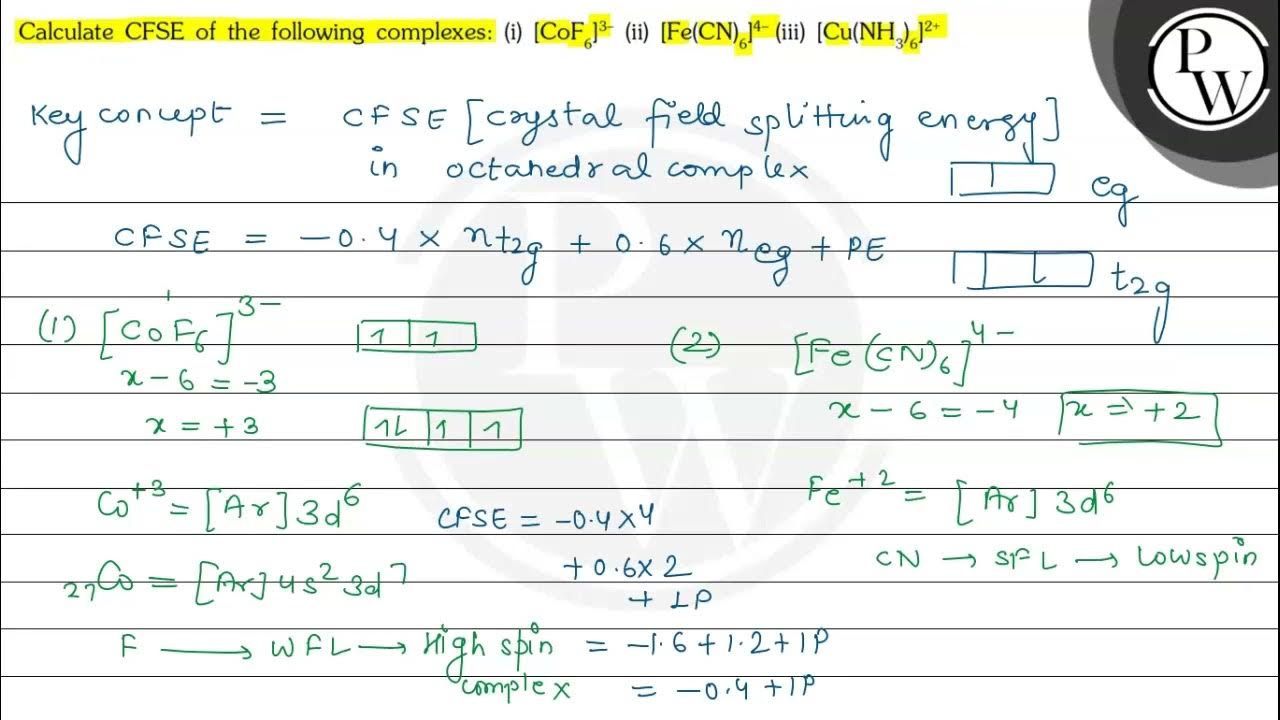 Calculate CFSE of the following complexes: (i) \( \left[\mathrm{CoF ...
