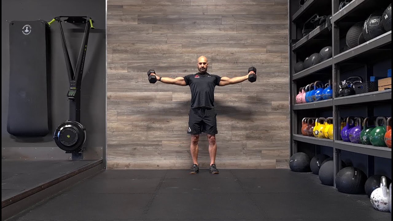Standing dumbbell upper half lateral overhead raise - YouTube