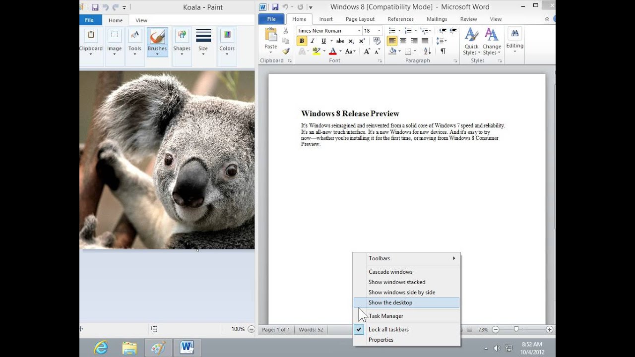Windows 8.0 Professional - Minimize All Open Windows to Taskbar Buttons ...