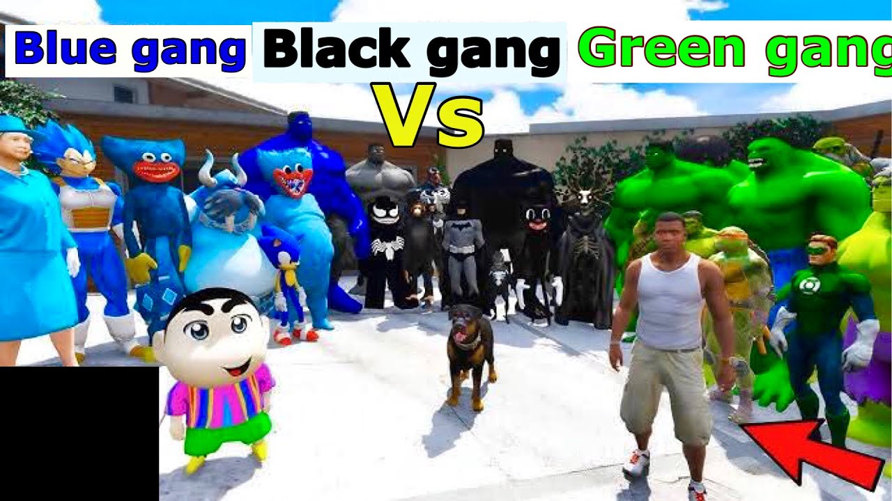 Franklin Green Gang Vs Shinchan Blue Gang Vs Chop Black Gta!! - YouTube