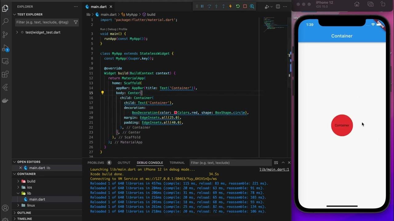 Container with Center in Flutter using VS Code - YouTube