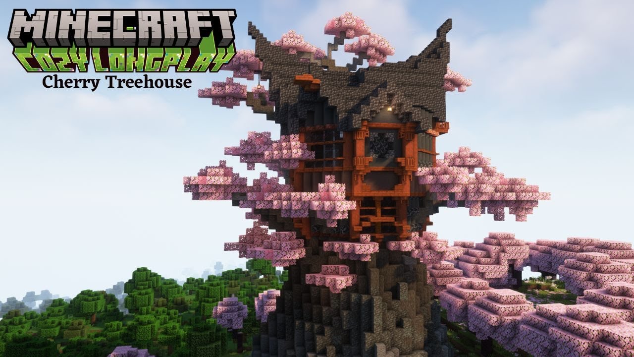 Minecraft Cozy Longplay | Cherry Treehouse - (No Commentary) Minecraft ...