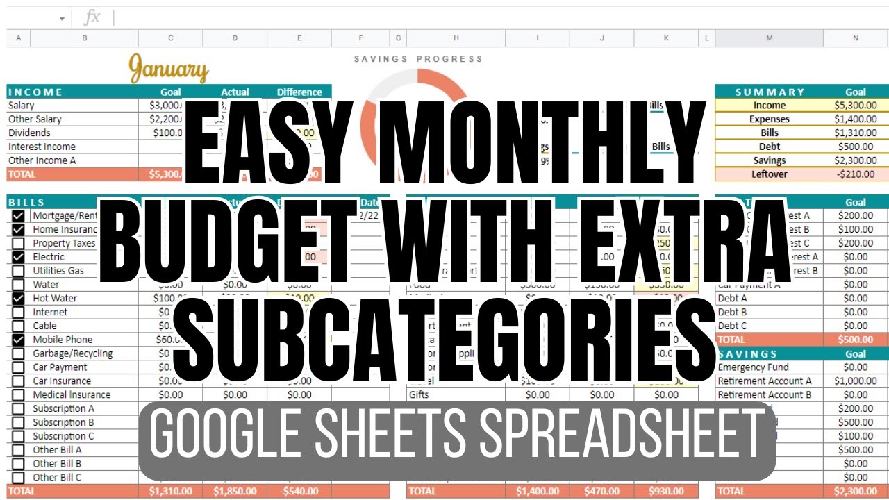 Easy Monthly Budget Spreadsheet (Google Sheets) - with Extra ...