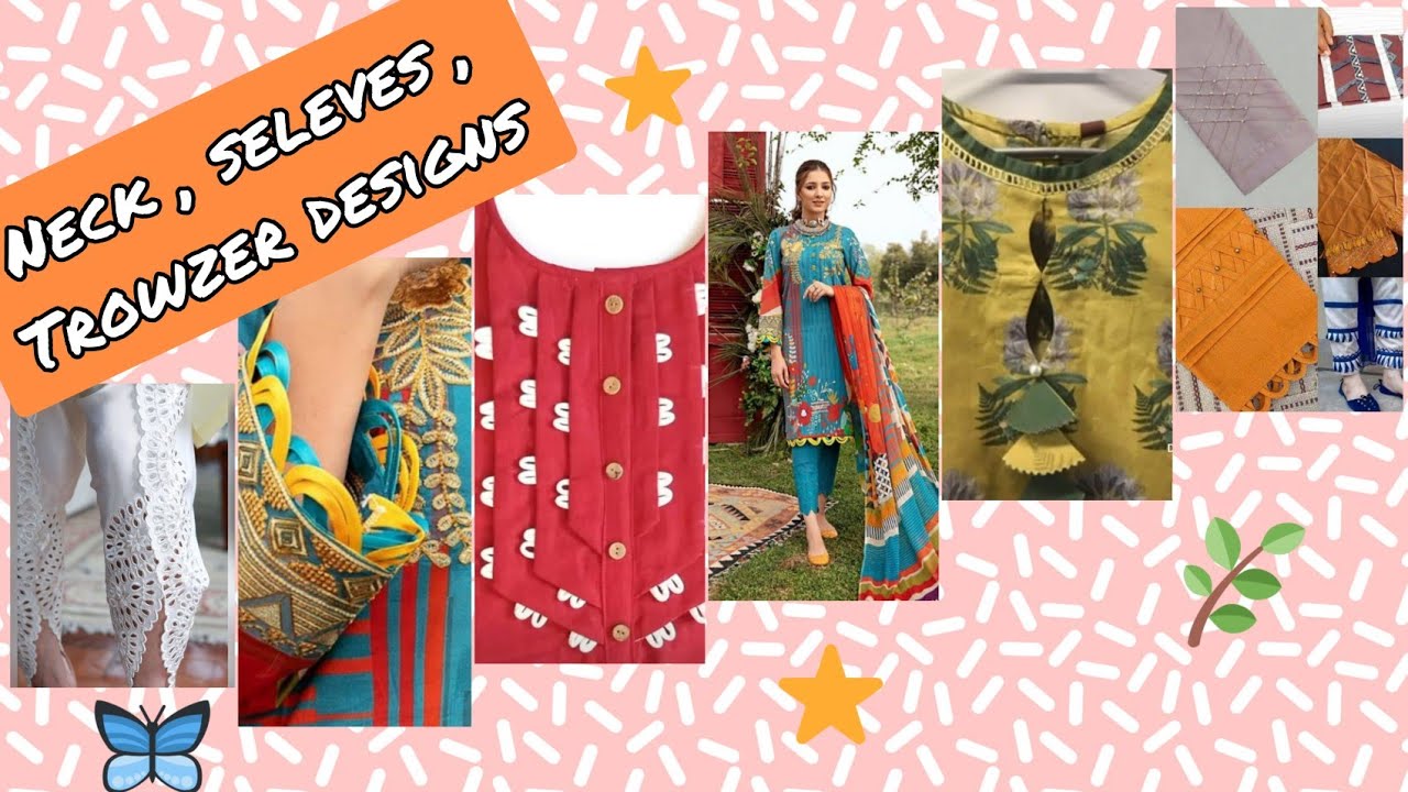 Trendy neck , seleves and trowzer designs with lace - YouTube