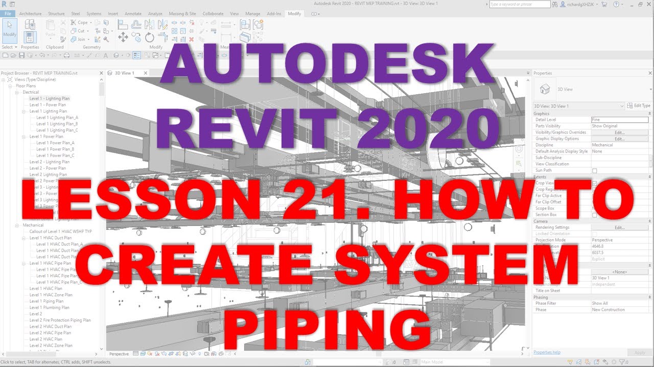 REVIT MEP 2020 - STEP BY STEP TUTORIAL 21 - HOW TO CREATE SYSTEM PIPING ...