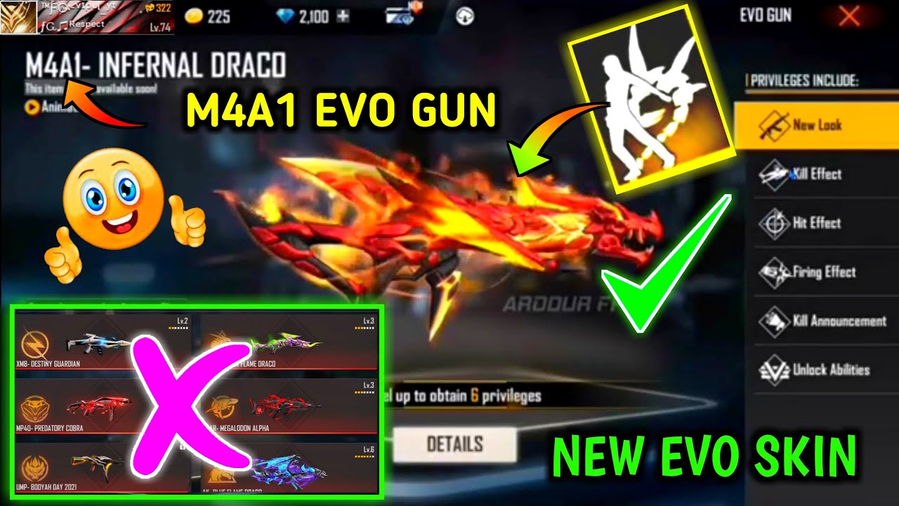 M4A1 Gun Skin Free Fire | Next event gun skin | Evo Gun Emote | Next ...