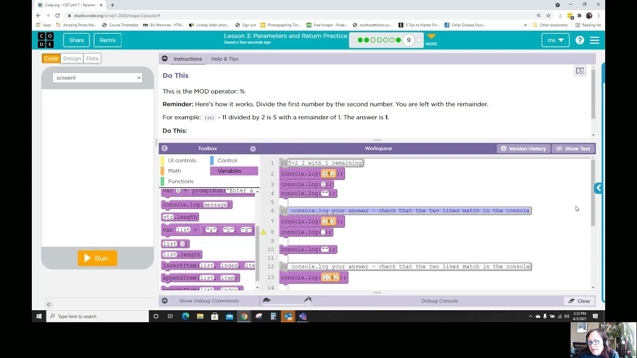 code org Unit 7 lesson 3.9 MOD operator - YouTube