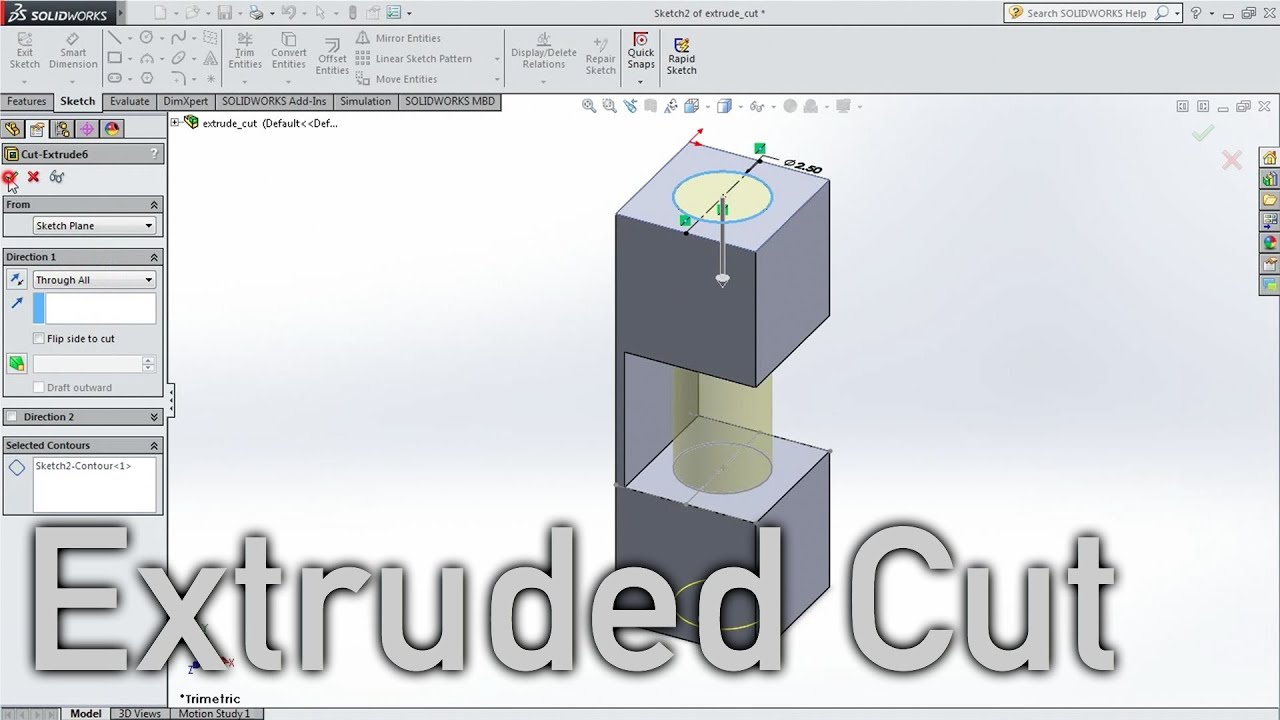 SOLIDWORKS - EXTRUDE CUT in Under a Minute - YouTube
