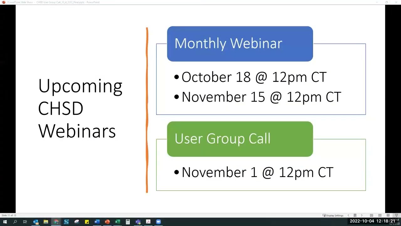 CHSD User Group Call, October 4, 2022 - YouTube