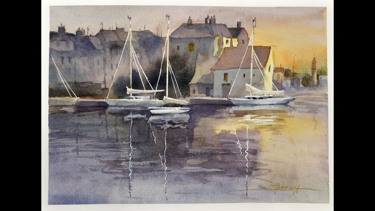 Painting landscape in Watercolor/Painting Honfleur, France in ...