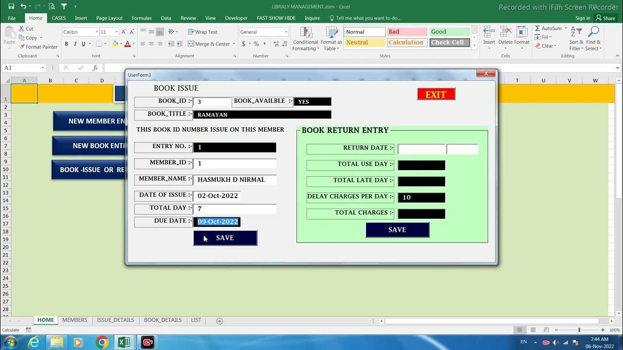 LIBRARY MANAGEMENT IN EXCEL - YouTube