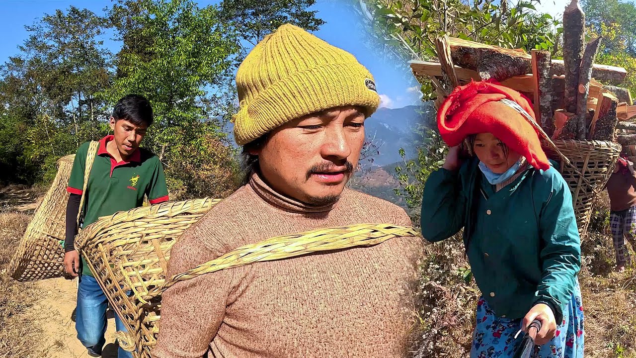 Carrying firewood With my Husband @KedarRai & helper bro ‪आज पानि बुडा ...