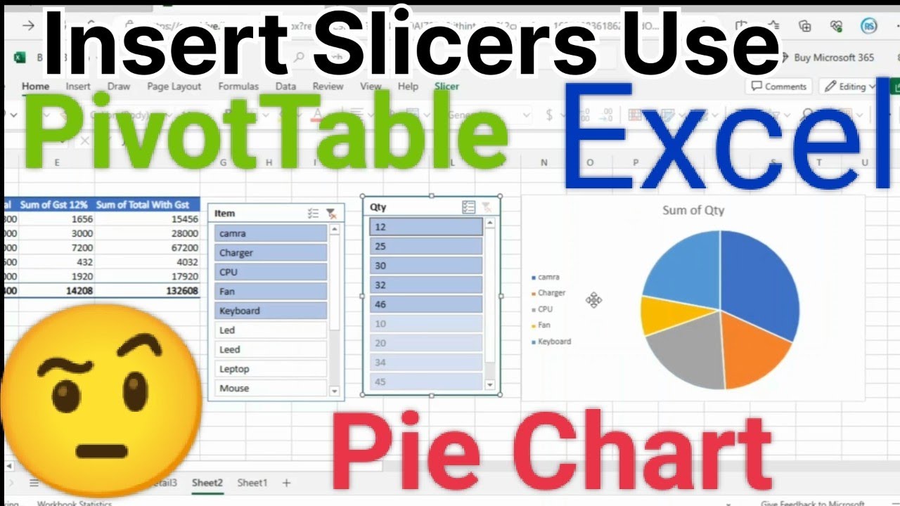 Advance Excel🎊 / PivotTable 😲 / Basic Calculations 👍/ Slicers Use / Pie ...