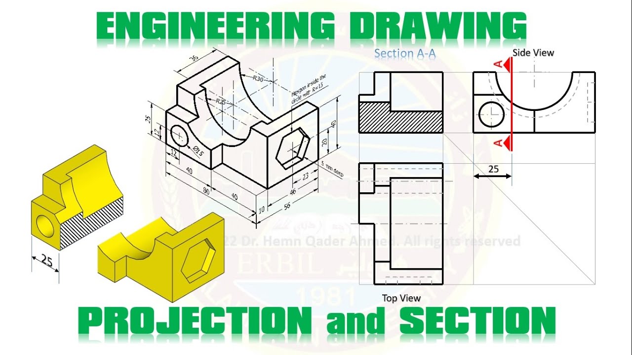 Engineering Drawing Projection and Section - YouTube