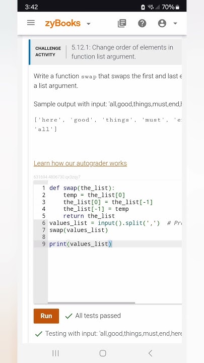 Zybooks 5.12.1 Change Order of Elements In Function List Argument #python - YouTube