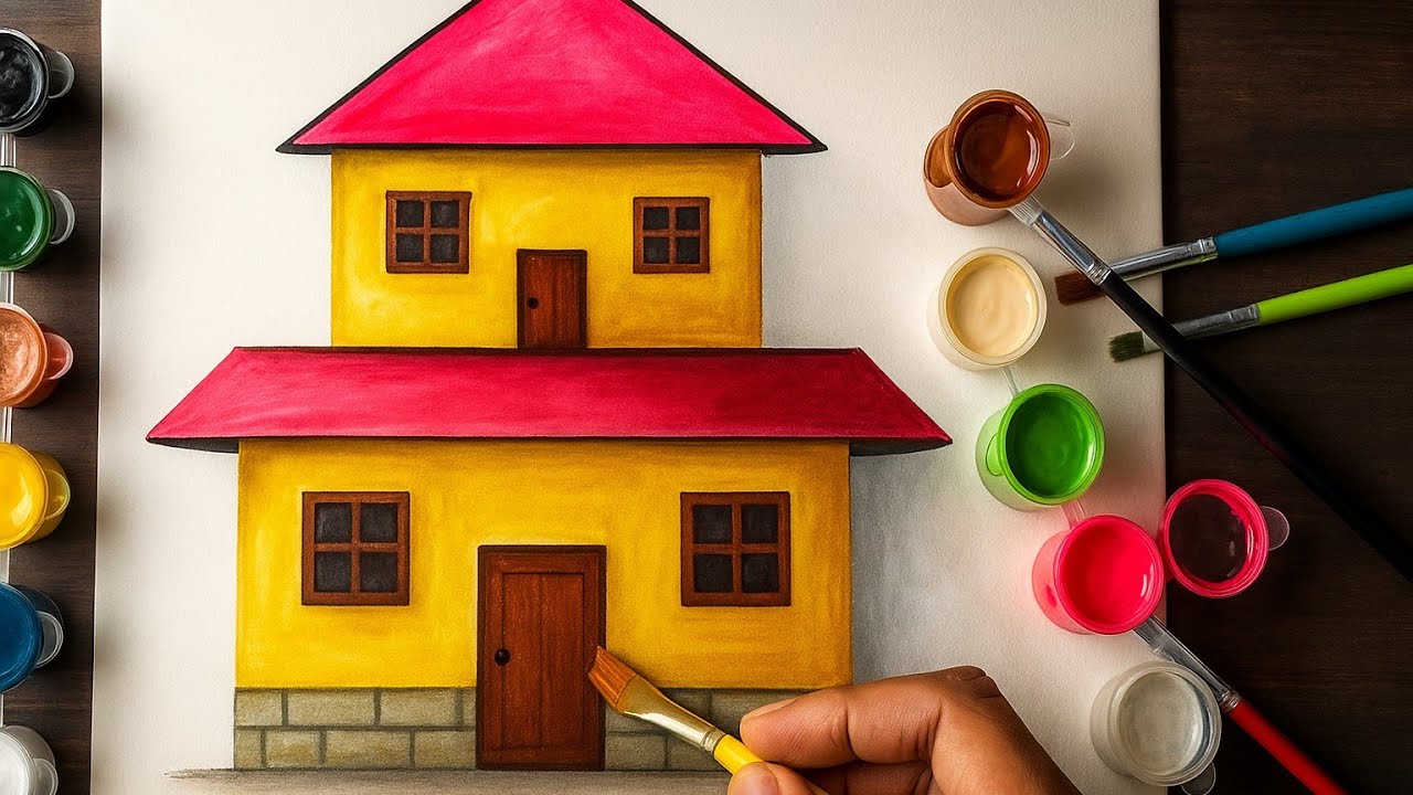 Home drawing, home painting , Ghar ki drawing - YouTube