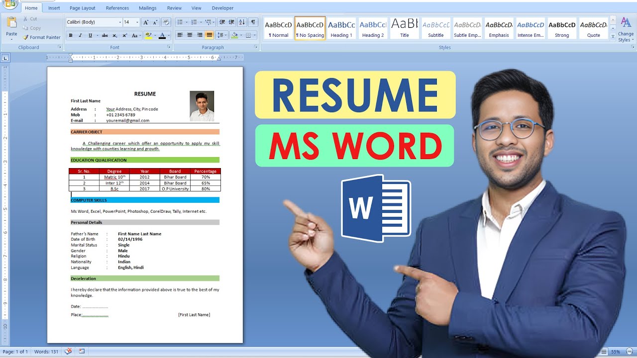 Resume in MS Word 2007 | Step by Step Tutorial in Hindi - YouTube