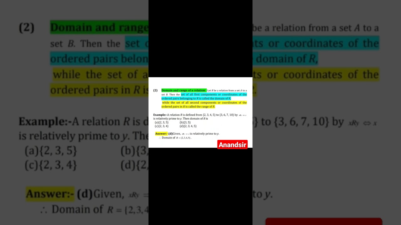 Domain And Range Of A Relation Relation Function Domain Range Shorts Cbse Class 11 Maths