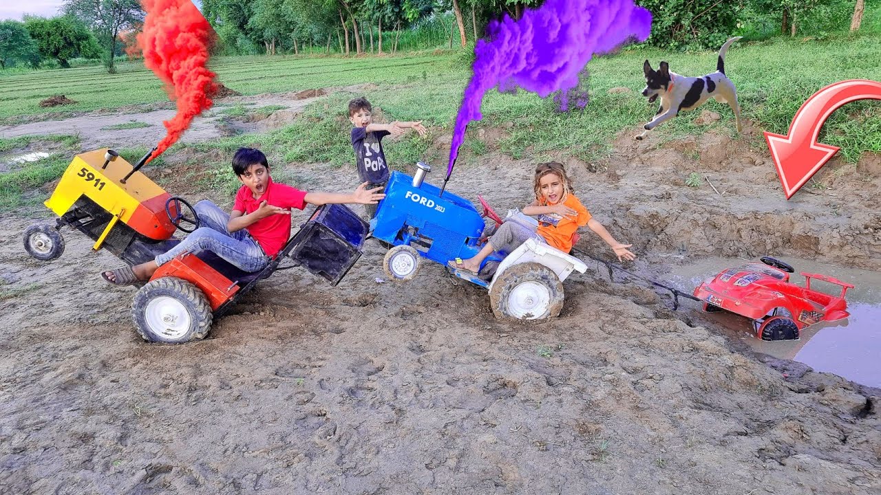 Mini jeep stuck in mud pit pulling out ford tractor || Homemade ...