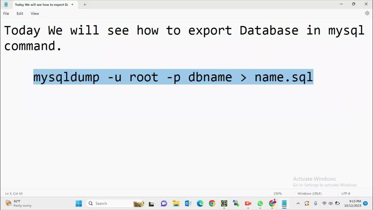 How to export database with mysql command in cent OS server? - YouTube
