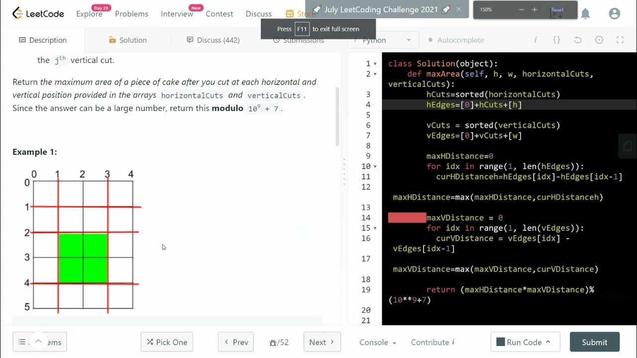 Leetcode 1465. Maximum Area of a Piece of Cake After Horizontal and ...