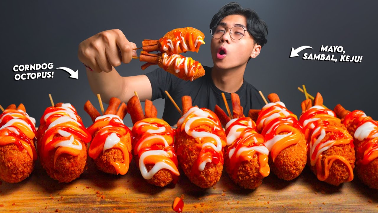 GOKIL!! MUKBANG CORNDOG OCTOPUS SOSIS + MOZZARELLA!! - YouTube
