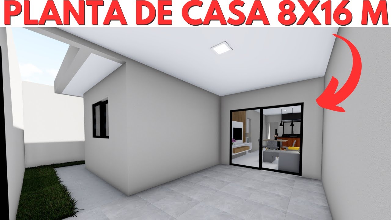 PLANTA DE CASA 8X16 METROS COM 3 QUARTOS! - YouTube